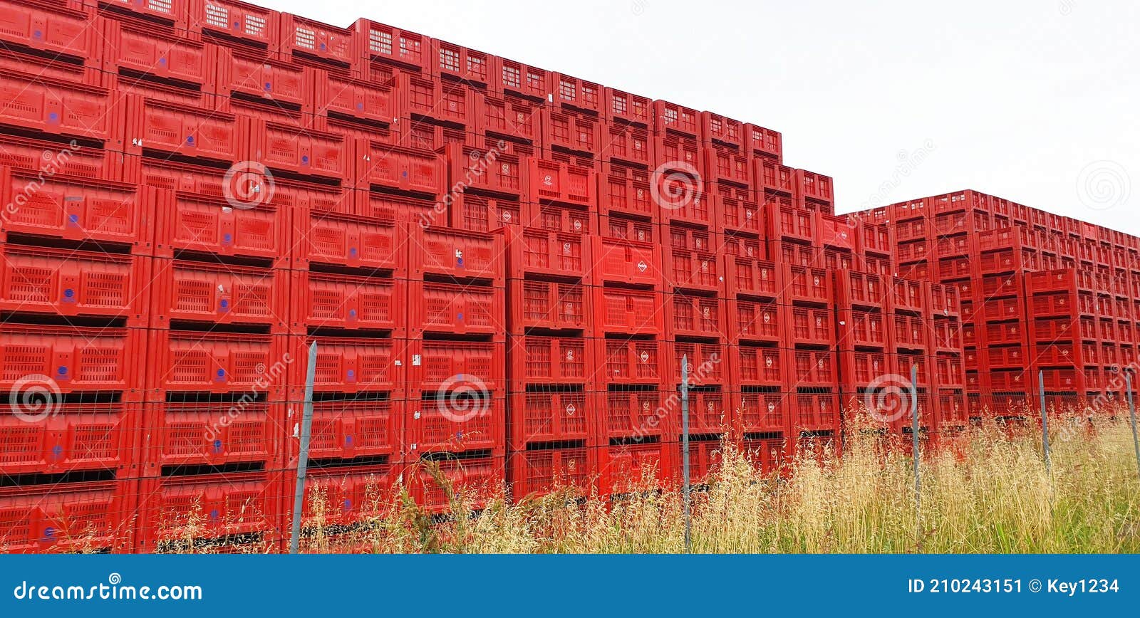 Panorama of Red Plastic Boxes Stock Image - Image of wall, industry ...