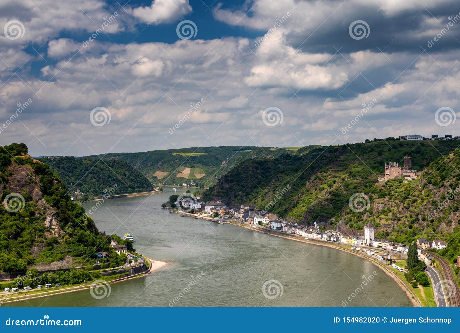 Panorama of the Rhine River Valley with Castle Katz Stock Photo - Image ...