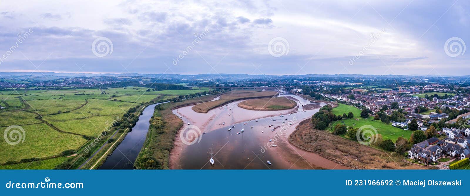 Panorama of River Exe in Topsham and Exeter from a Drone, Devon ...