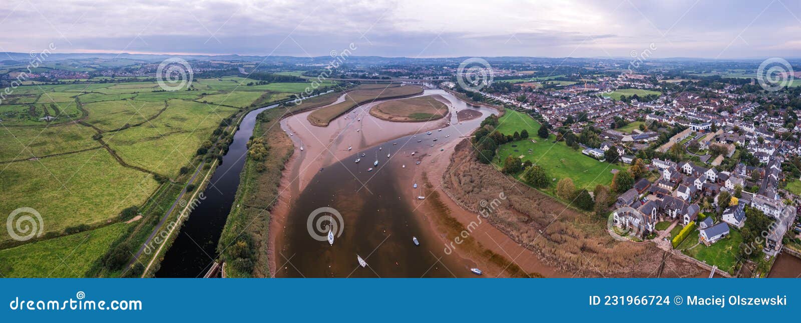 Panorama of River Exe in Topsham and Exeter from a Drone, Devon ...
