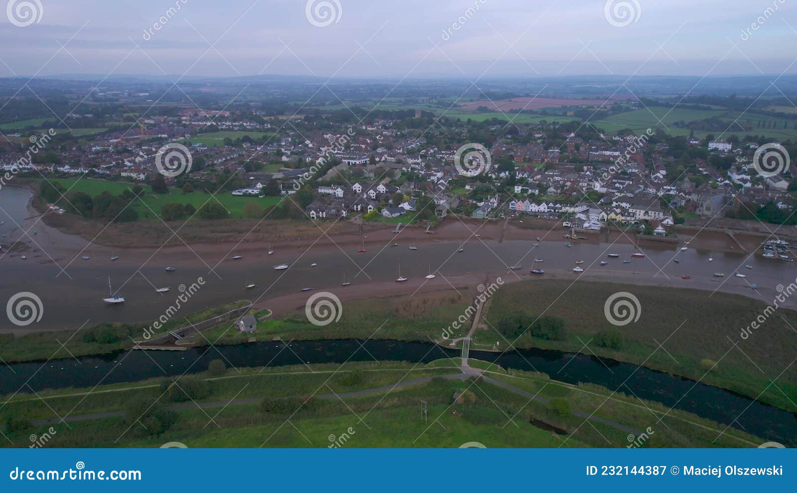 Panorama of River Exe in Topsham and Exeter from a Drone, Devon ...