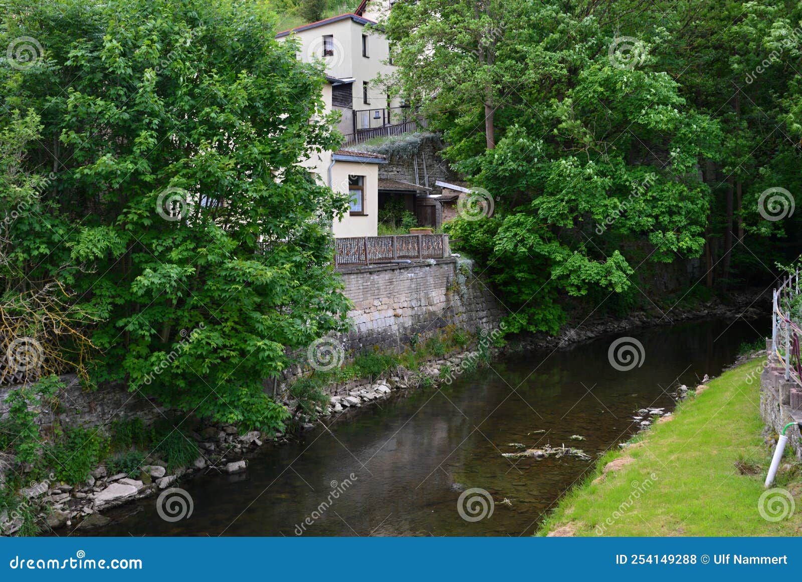 Panorama at the River Ilm in the Town Kranichfeld, Thuringia Stock ...