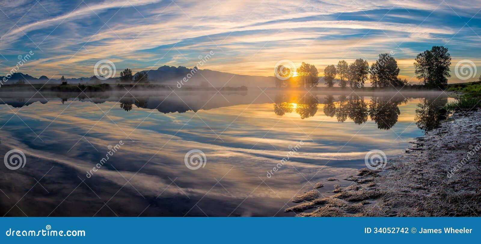 Panorama of River Reflection Stock Photo - Image of reflection ...