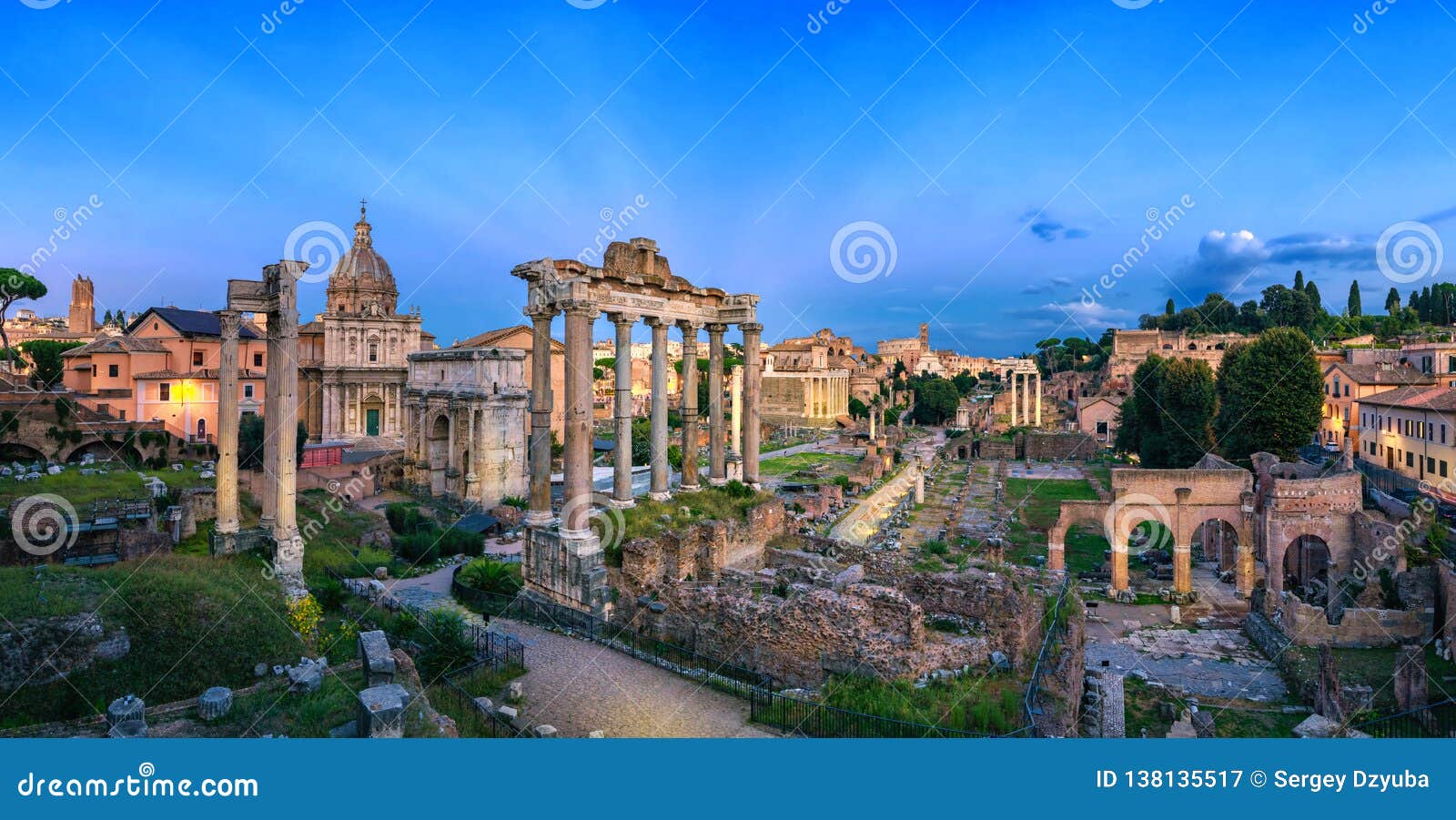 Panorama of Roman Forum at Dusk, Rome Stock Image - Image of famous ...