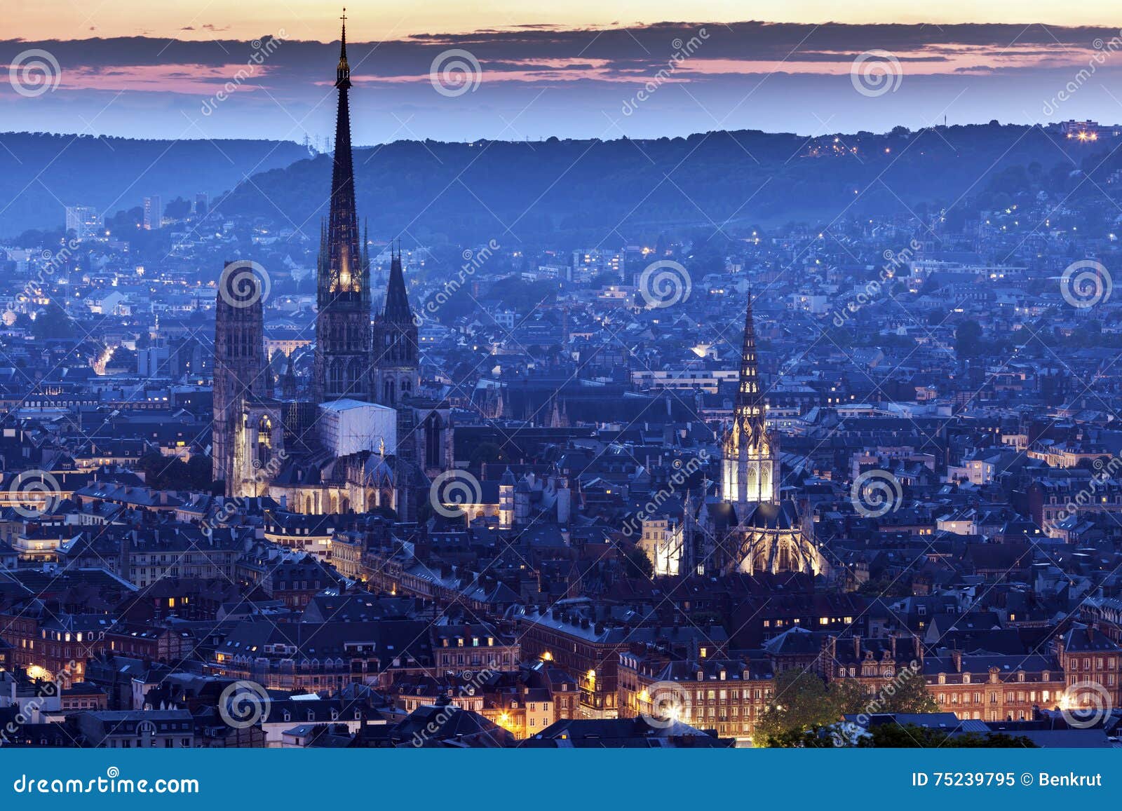 Panorama of Rouen at Sunset Stock Image - Image of urban, illuminated ...