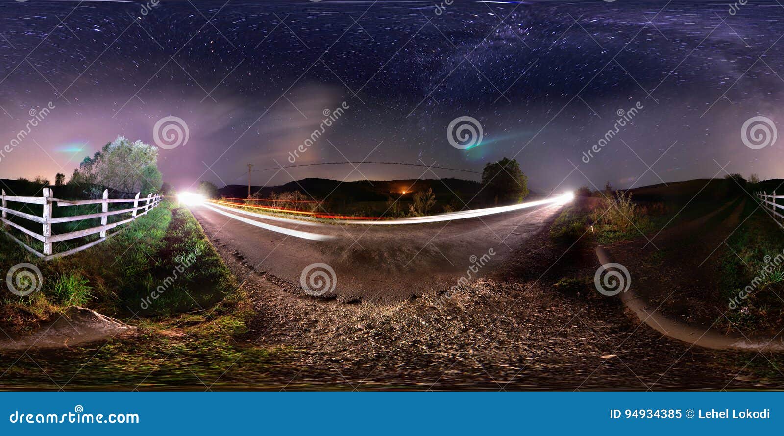360 Panorama of Rural Roadside at Midnight Stock Image - Image of stars ...