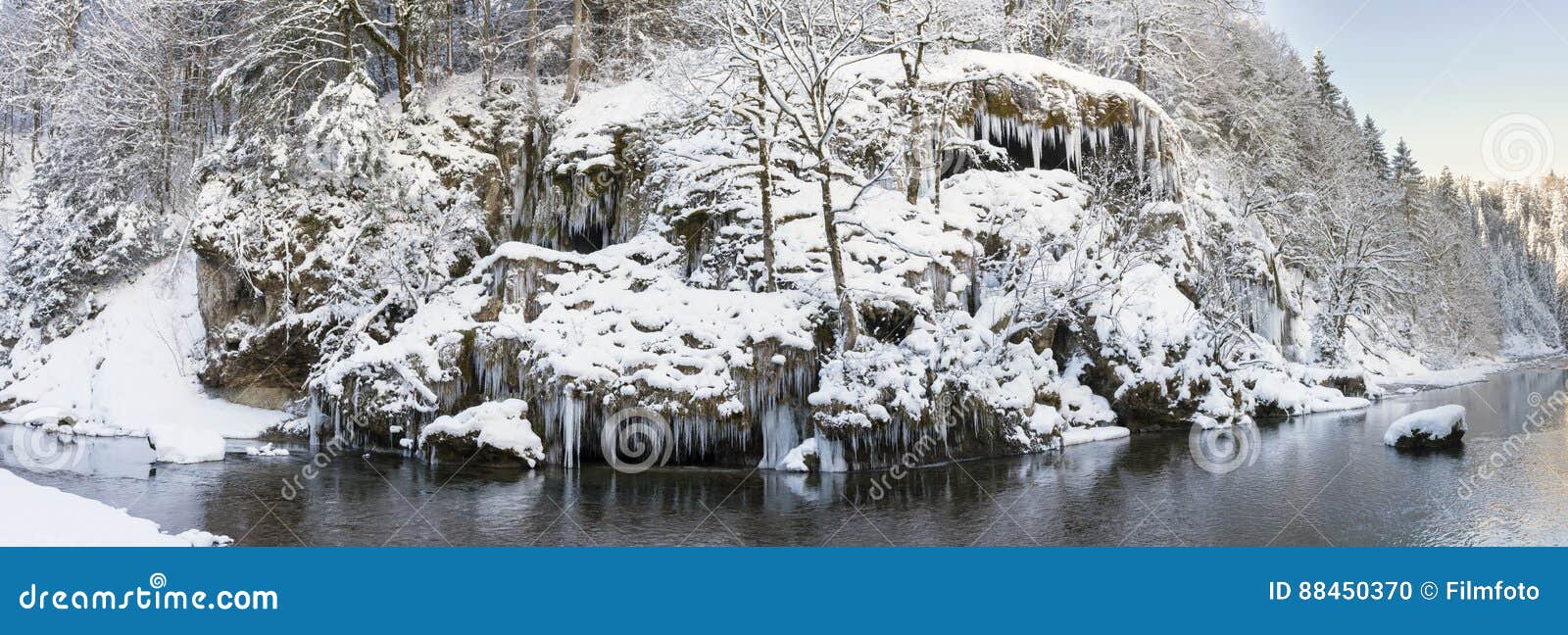 Panorama Scene with Ice and Snow at River in Bavaria Stock Photo ...