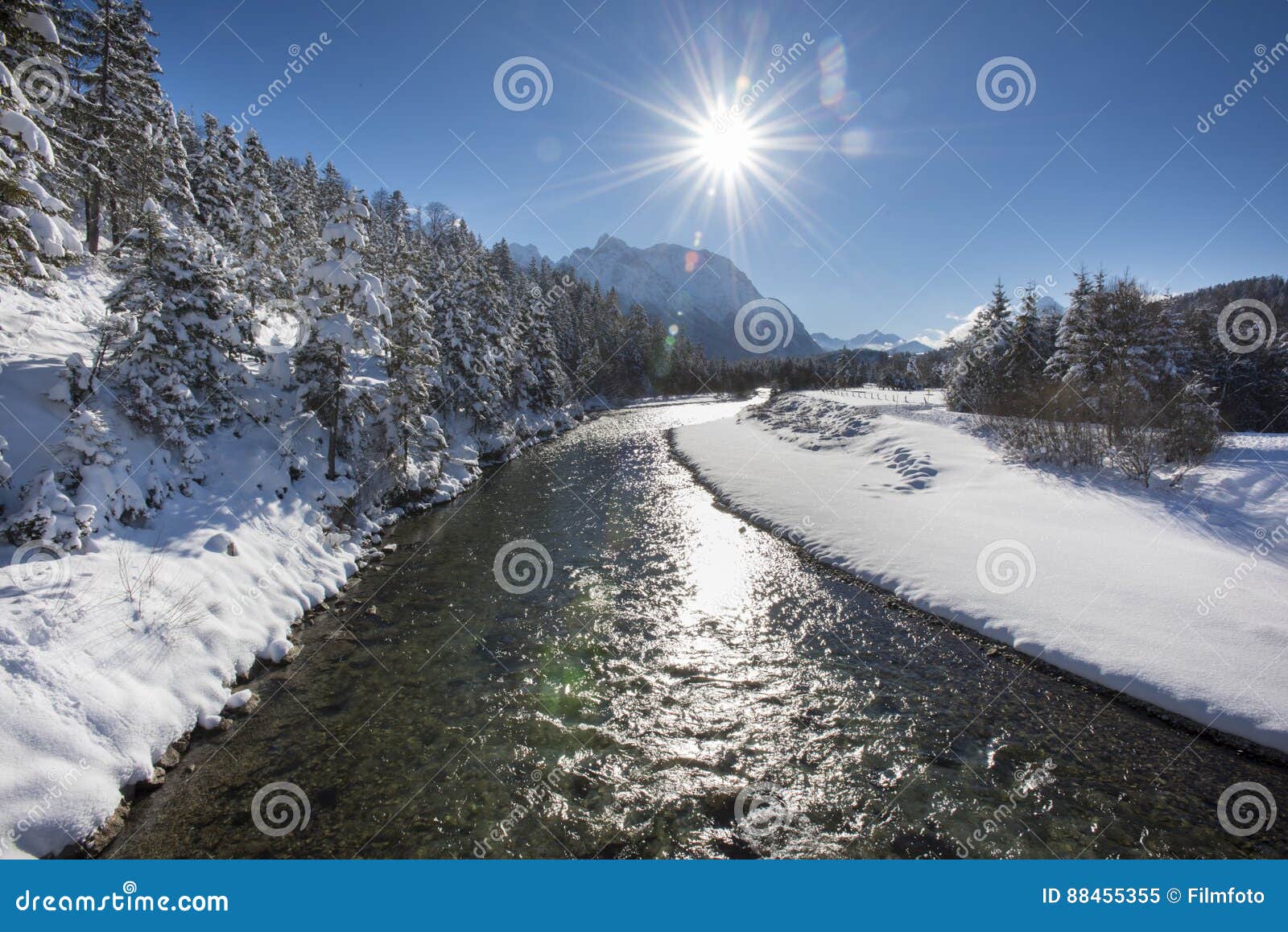 Panorama Scene in Winter at River Isar in Bavaria, Germany Stock Image ...