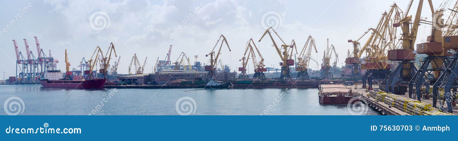 Panorama of sea cargo port stock image. Image of panorama - 75630703