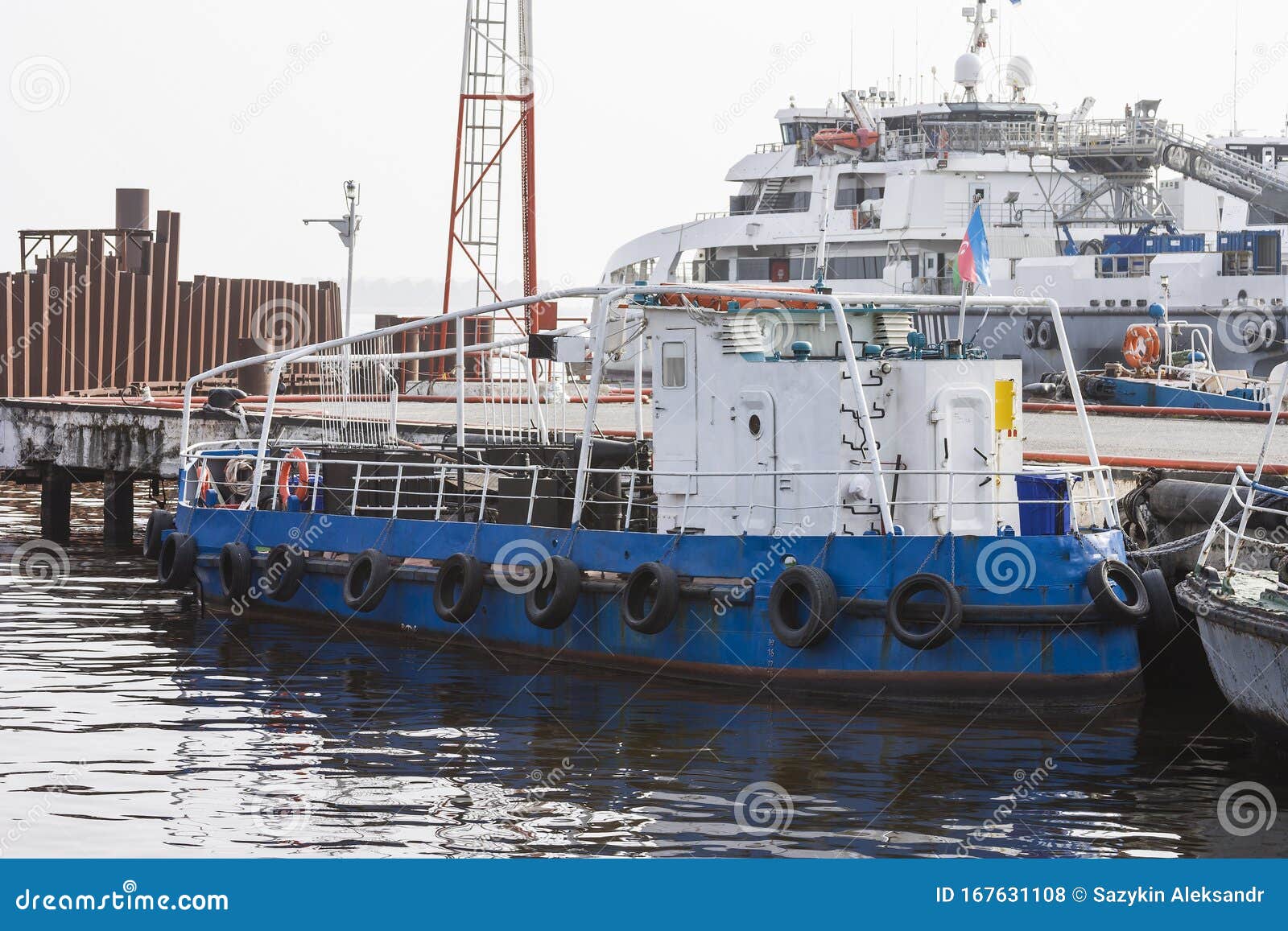 Panorama of the Sea Port. at the Pier There is a Ship for Loading and ...