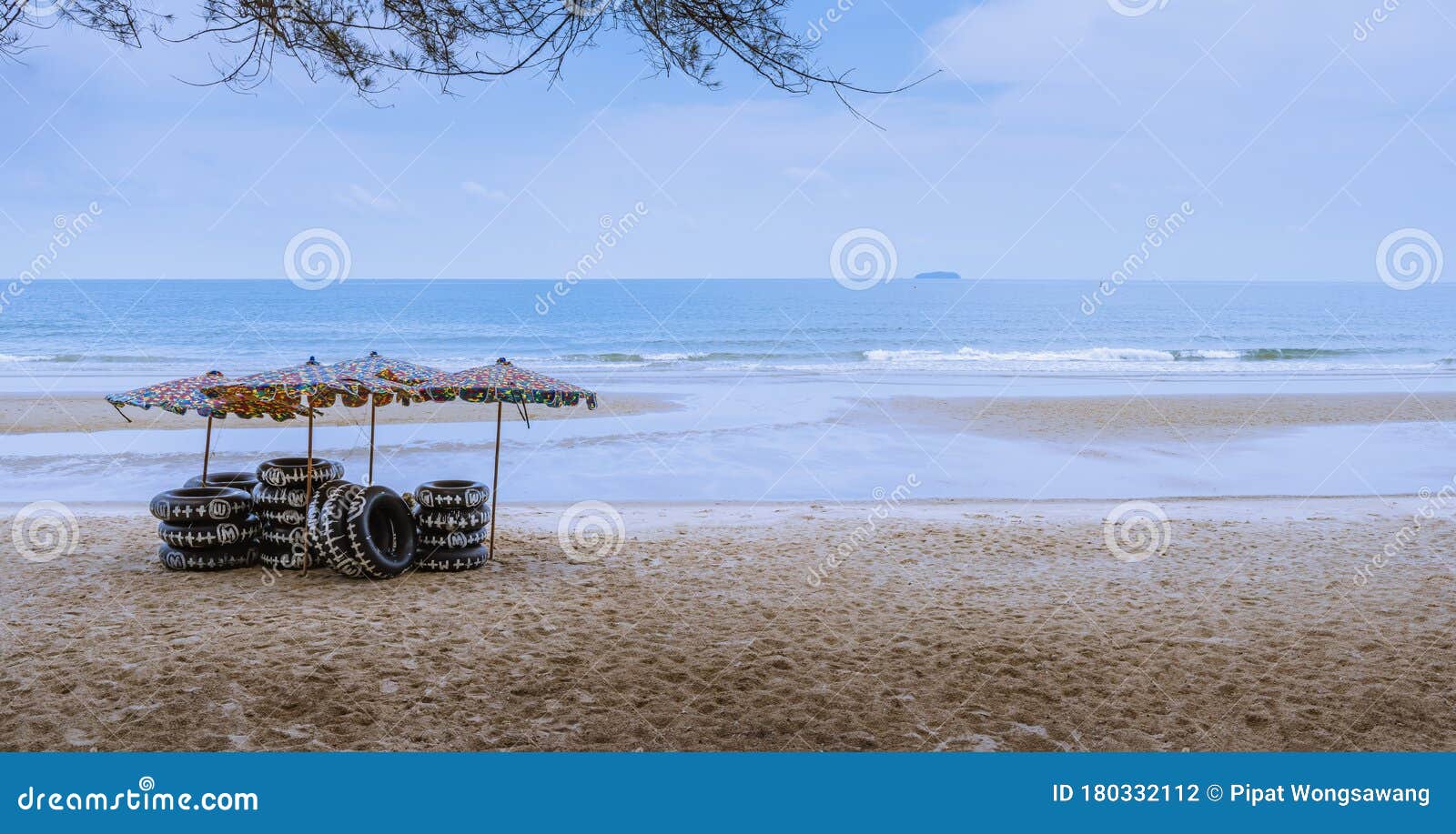 Panorama, Sea View with Inner Tube Placed at the Beach Stock Photo ...