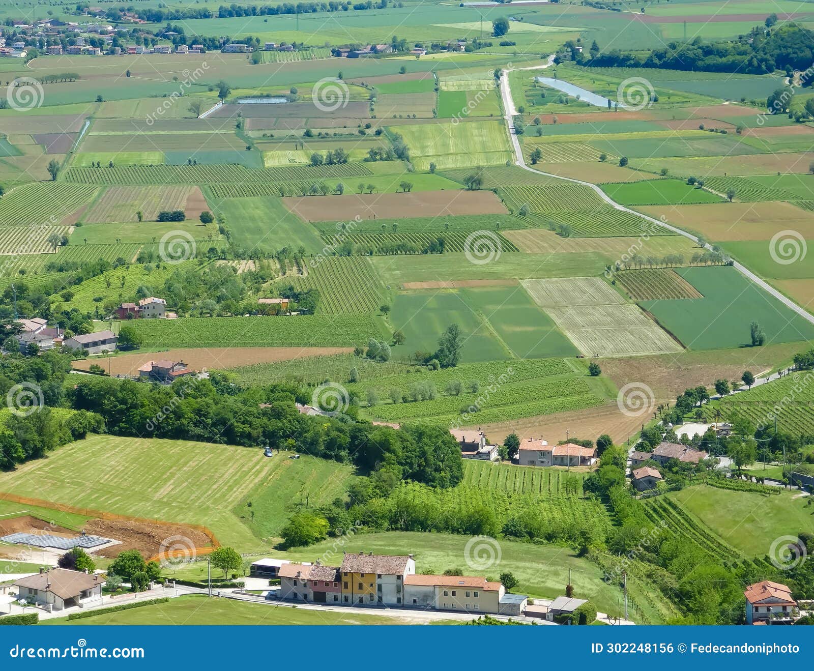 Panorama Seen from Above of the Plain with Cultivated Fields Divided ...