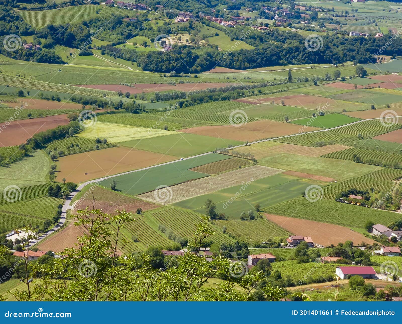 Panorama Seen from Above of Plain with the Cultivated Fields Divided ...