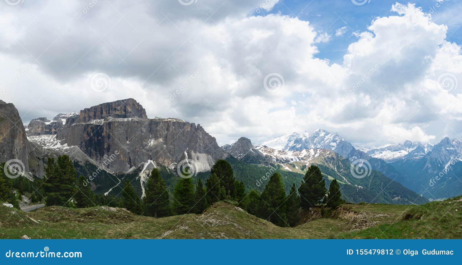 Panorama of Sella Massif and Mount Marmolada. Dolomites, Italy Stock ...