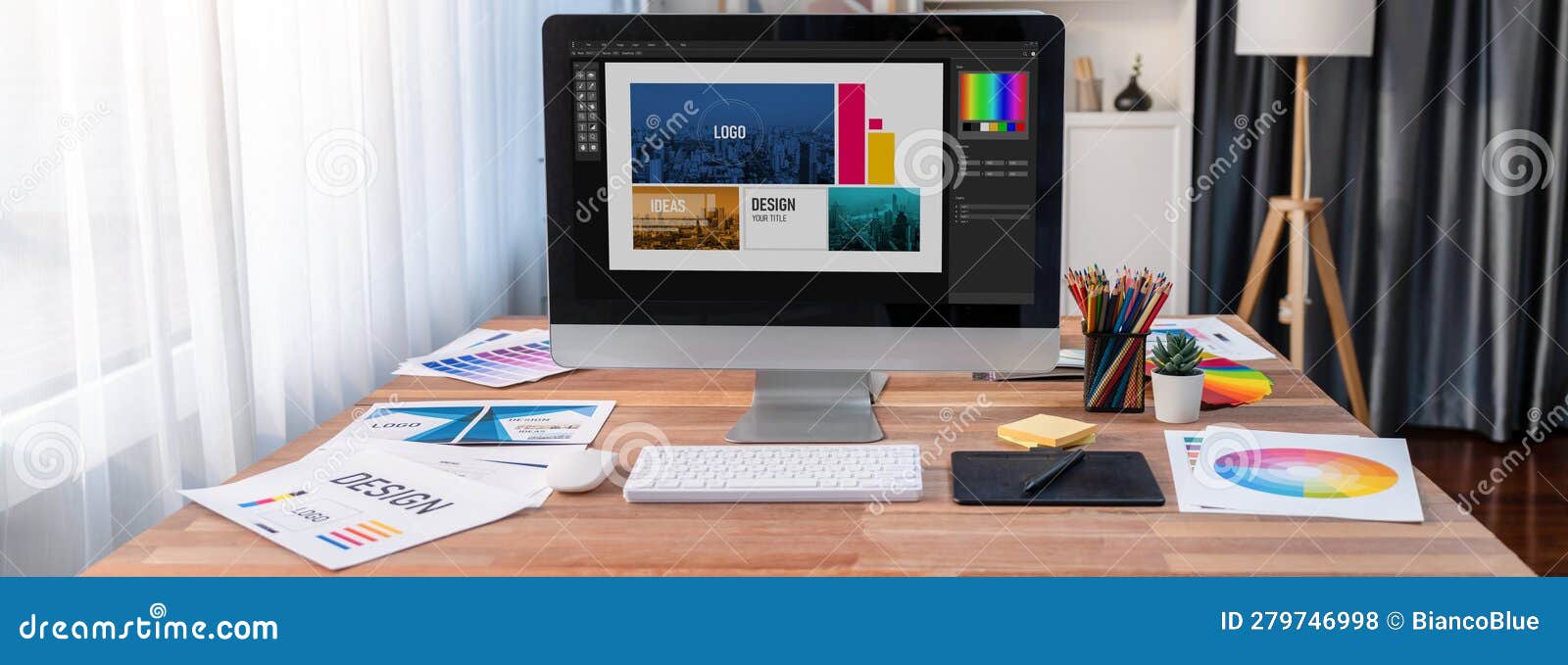 Various Color Palette Idea Display on Computer Screen. Scrutinize Stock ...