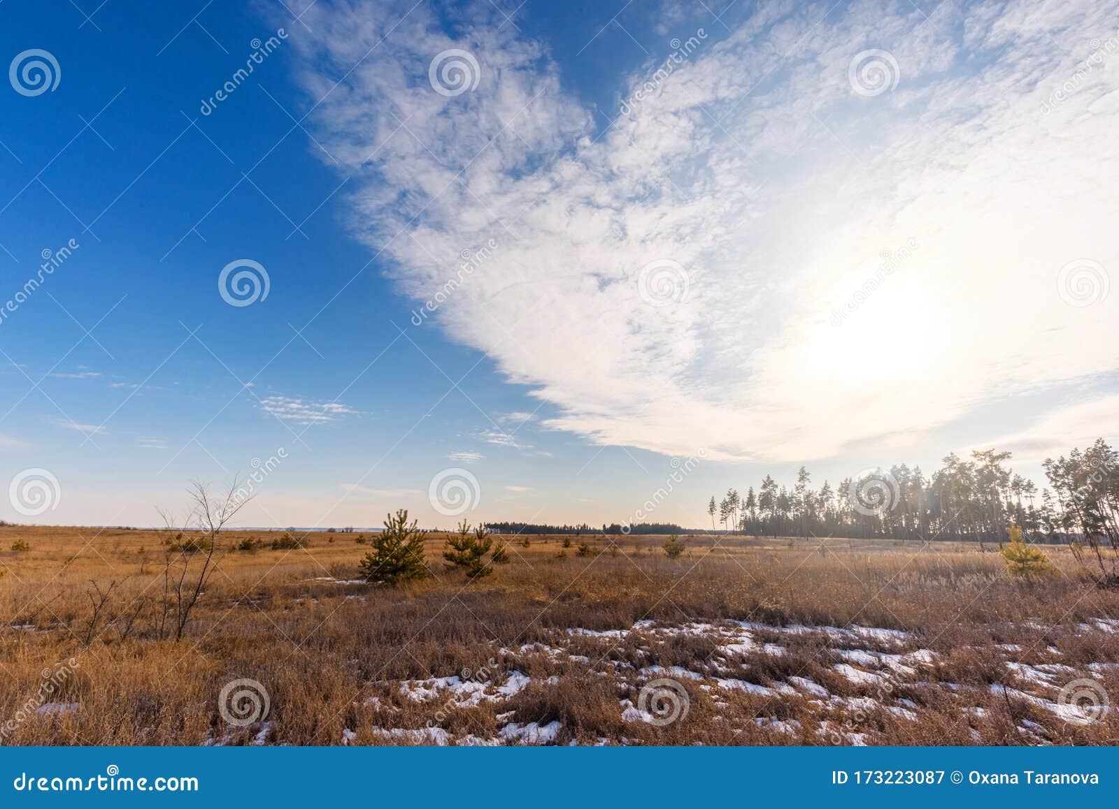 Panorama of the Sky Over the Fields in Spring. Blue Sky with Clouds ...