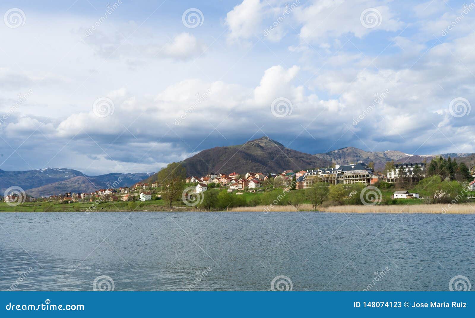 Panorama of a Small Town by the Lake in Plav, Montenegro Stock Image ...