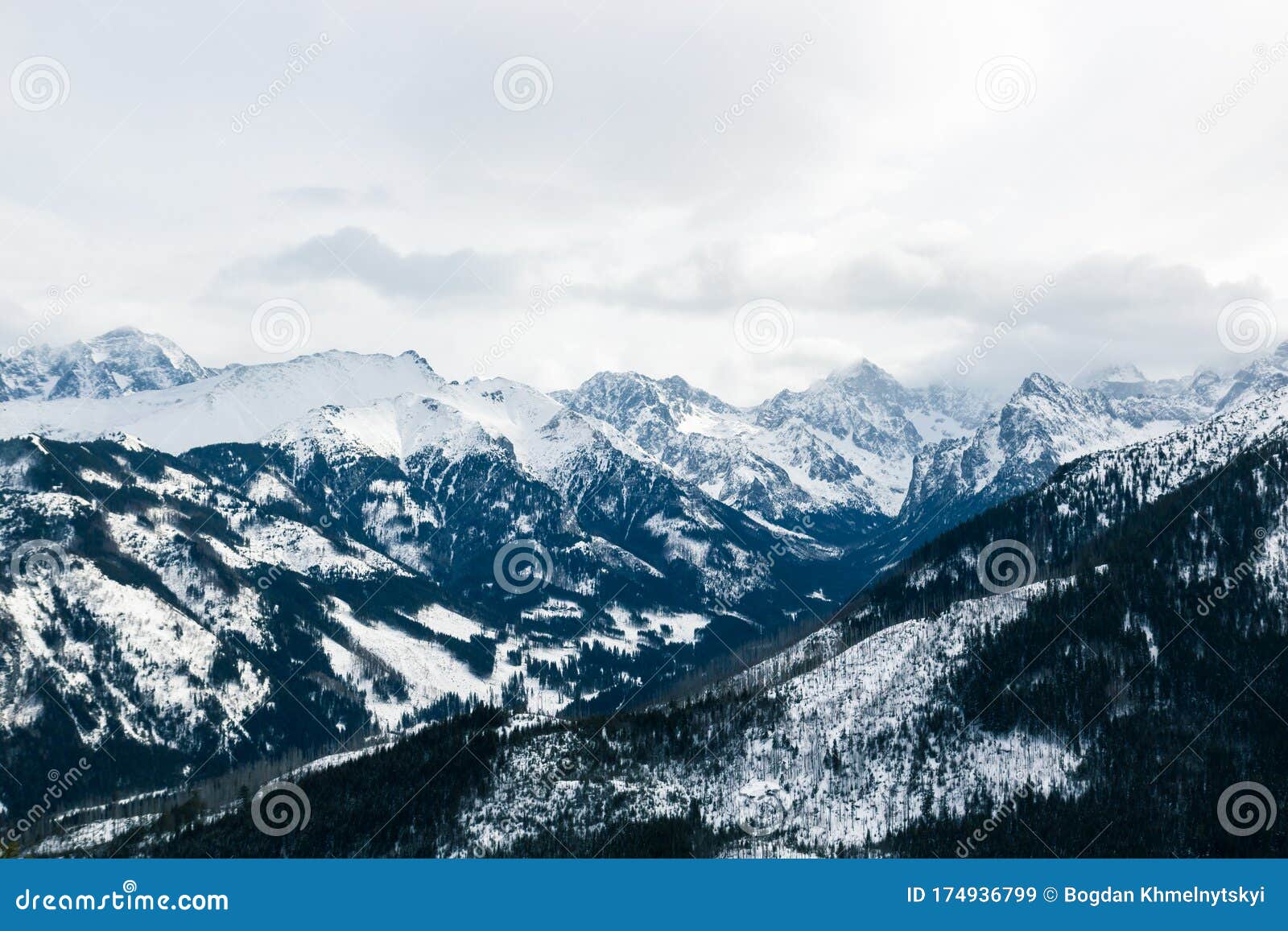 Panorama of Snow Capped Mountains, Snow and Clouds on the Horizon Stock ...