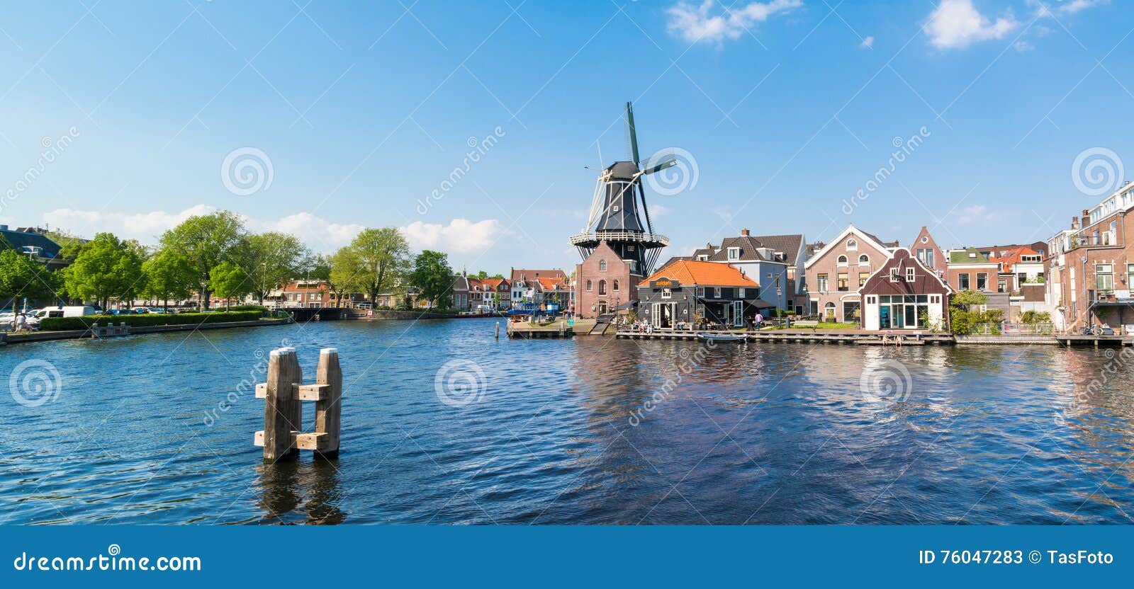 Panorama Spaarne River and Mill in Haarlem, Netherlands Editorial Stock ...