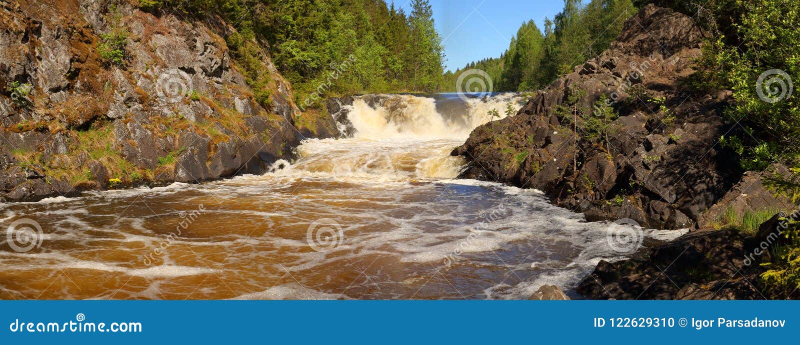 Panorama of the Stormy River with Rapids Stock Photo - Image of water ...