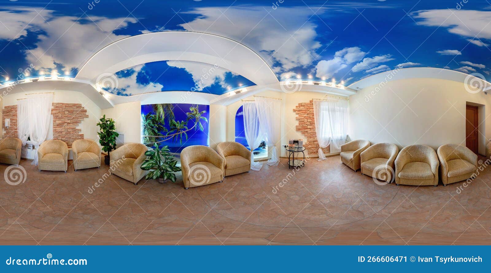 360 Panorama in Stylish Guest Hall or Restroom in Hotel with Sofa in ...