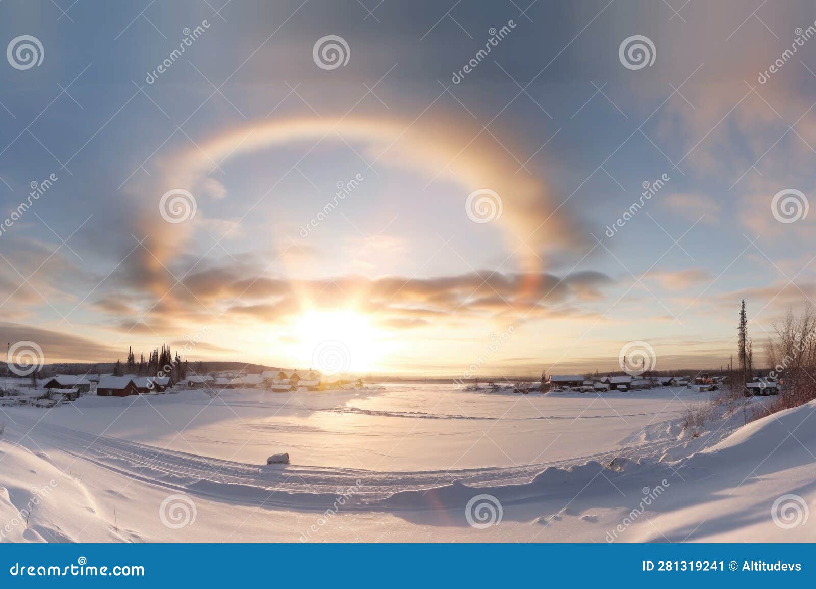 Panorama of Sun Dogs and Arctic Horizon Stock Illustration ...