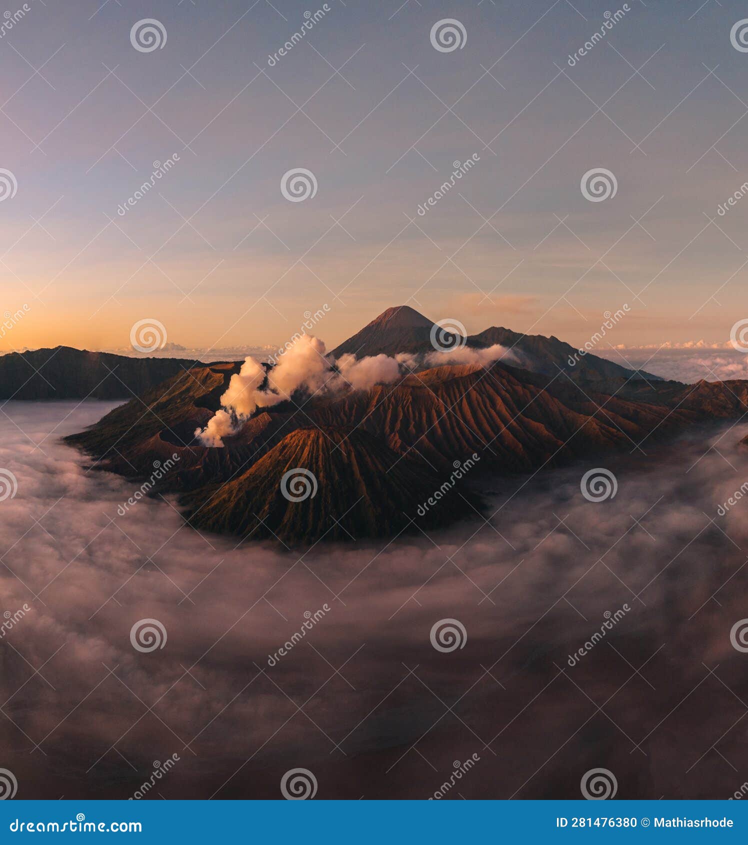 Panorama of Sunrise at Volcano Bromo, Java Island, Indonesia. Panoramic ...