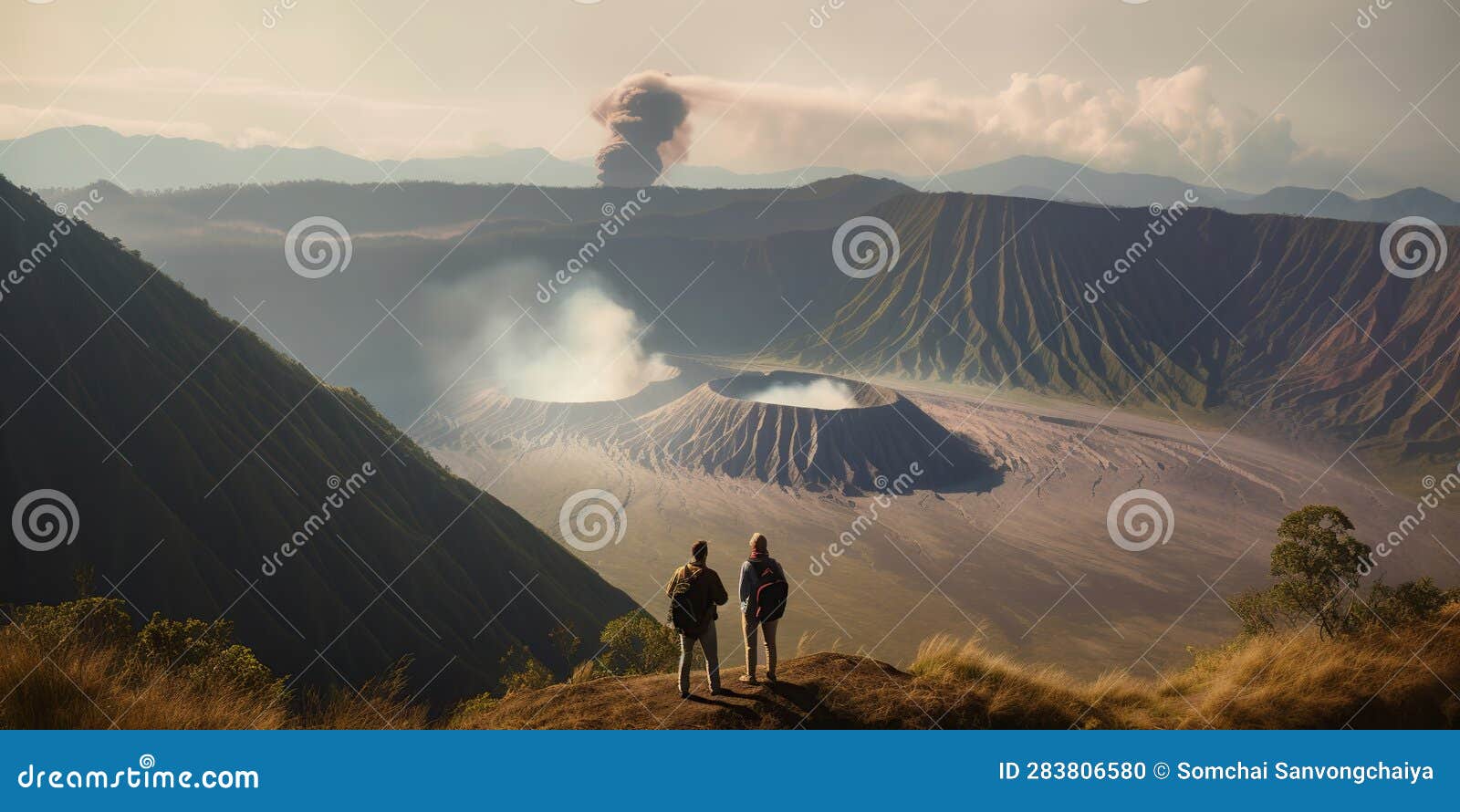 Panorama of Sunrise at Volcano Bromo, Java Island, Indonesia. Panoramic ...