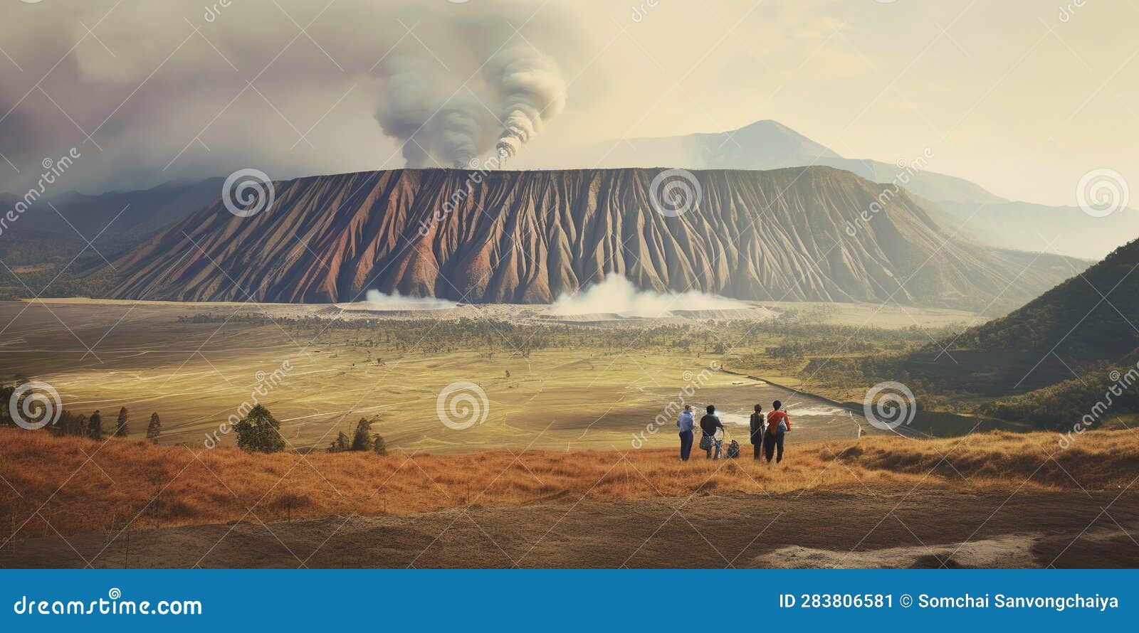 Panorama of Sunrise at Volcano Bromo, Java Island, Indonesia. Panoramic ...