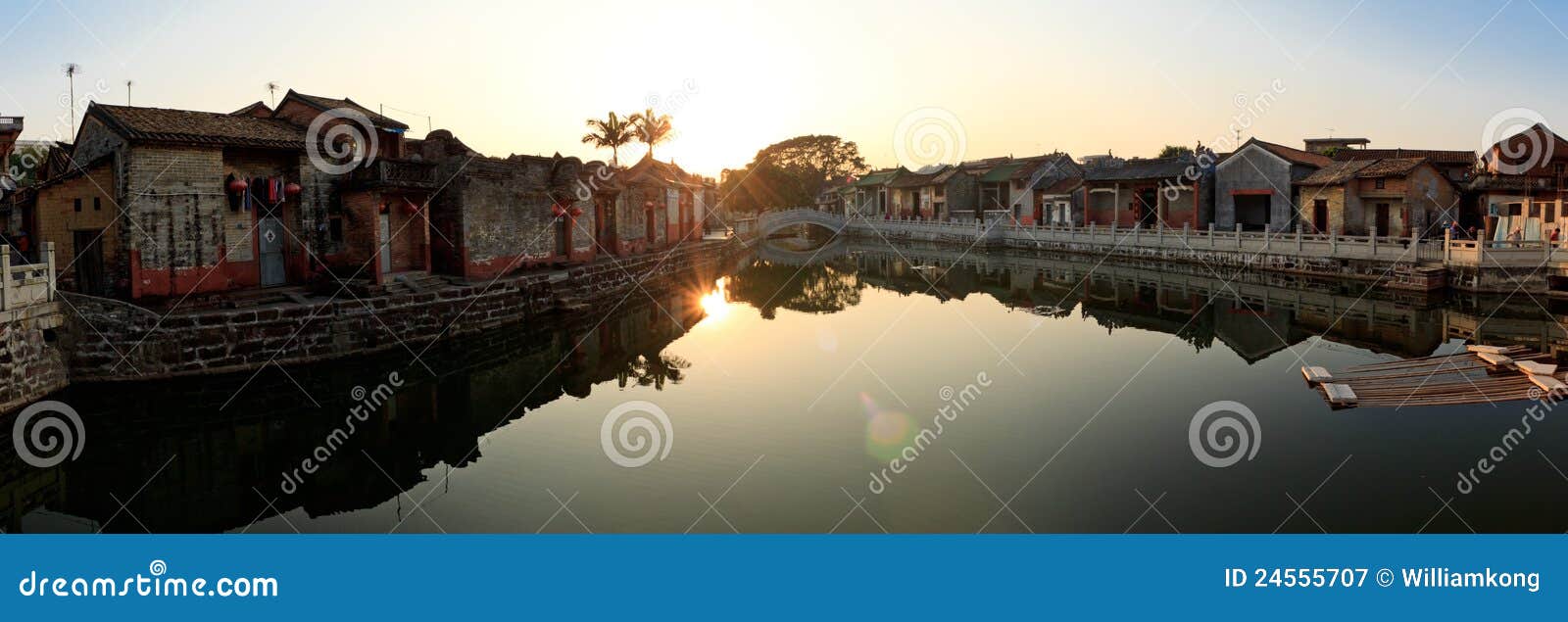Panorama of Sunset of an Ancient Chinese Village Stock Image - Image of ...