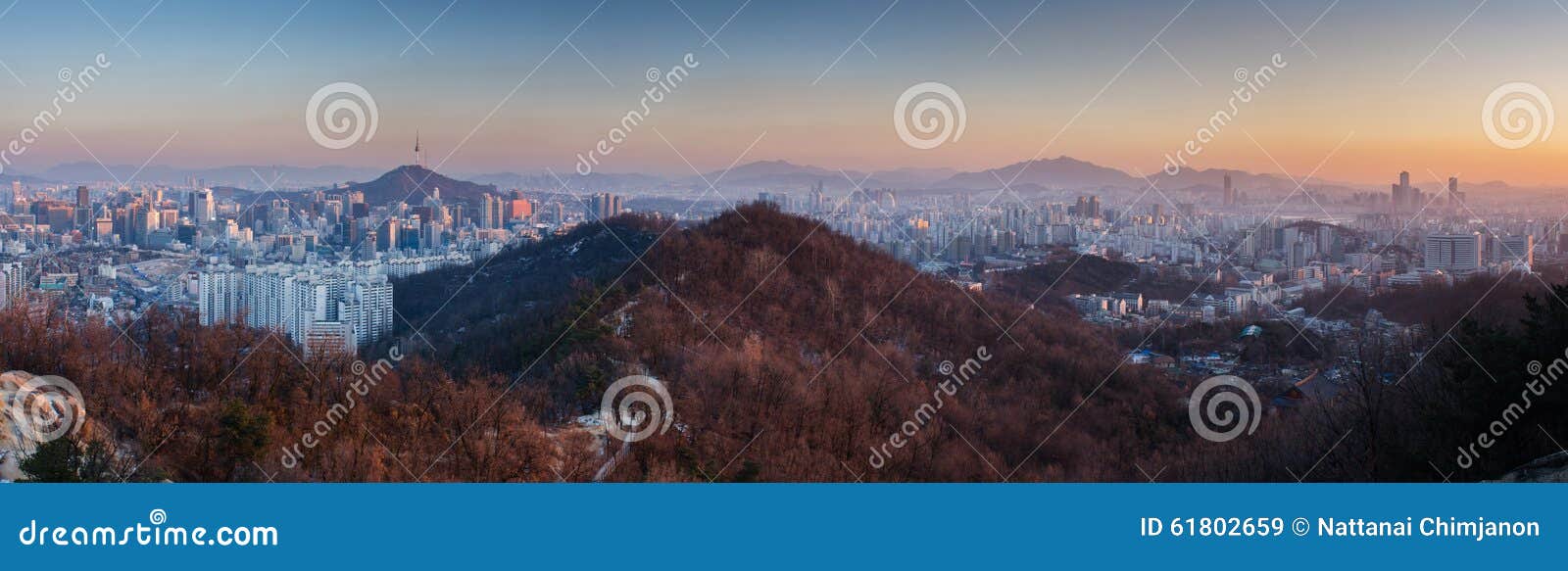 Panorama of Sunset at Seoul, South Korea Stock Image - Image of ...