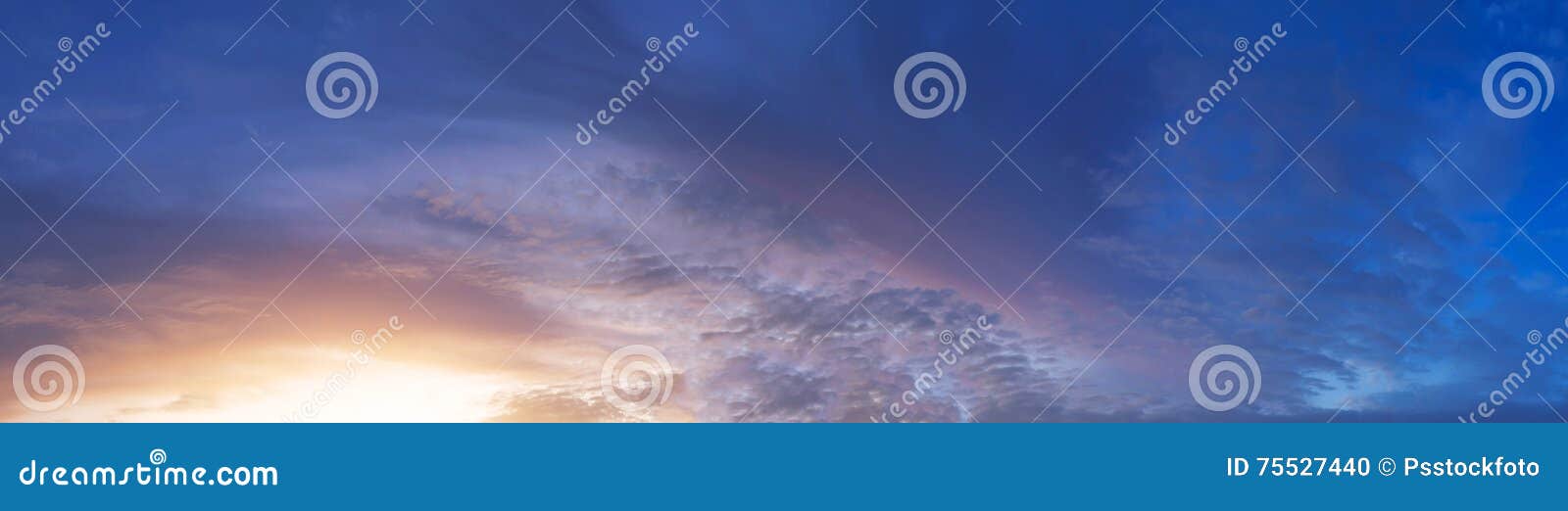 Panorama of sunset sky stock photo. Image of twilight - 75527440