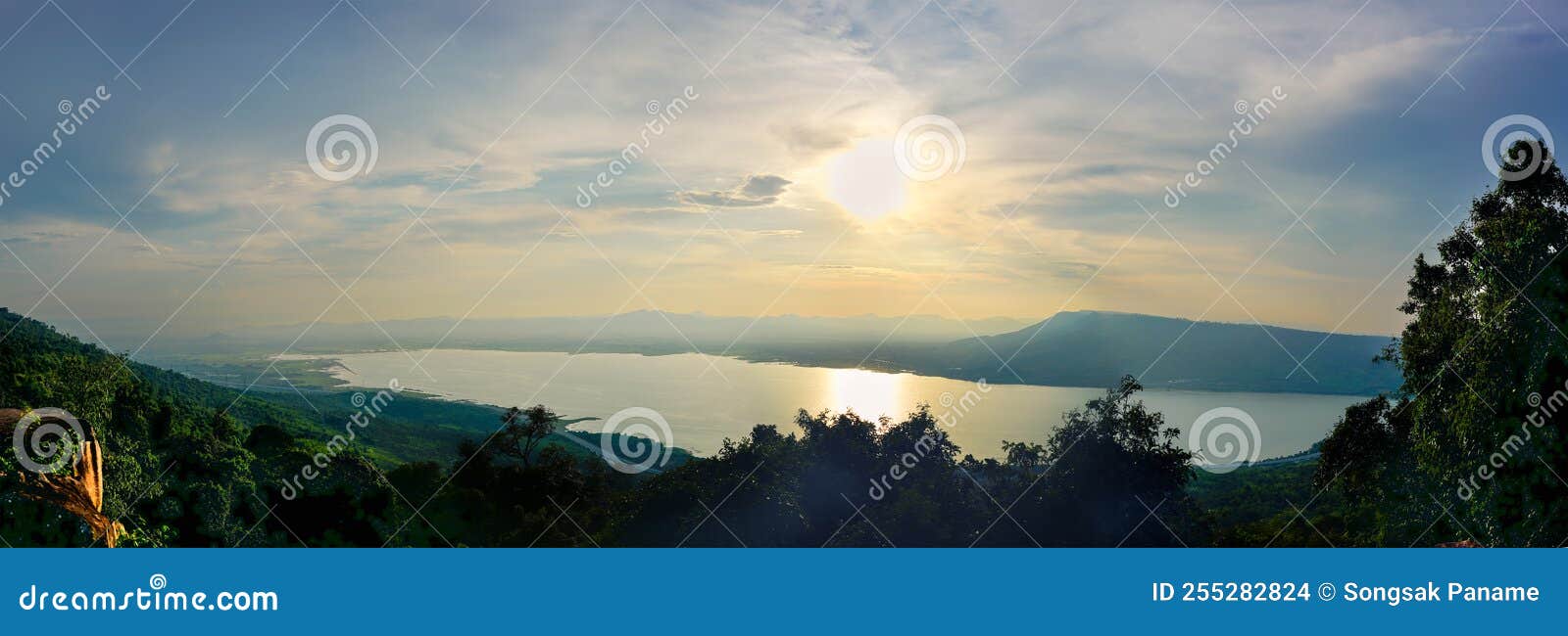 Panorama Sunset with Sky and Lake Behide Stock Photo - Image of ...