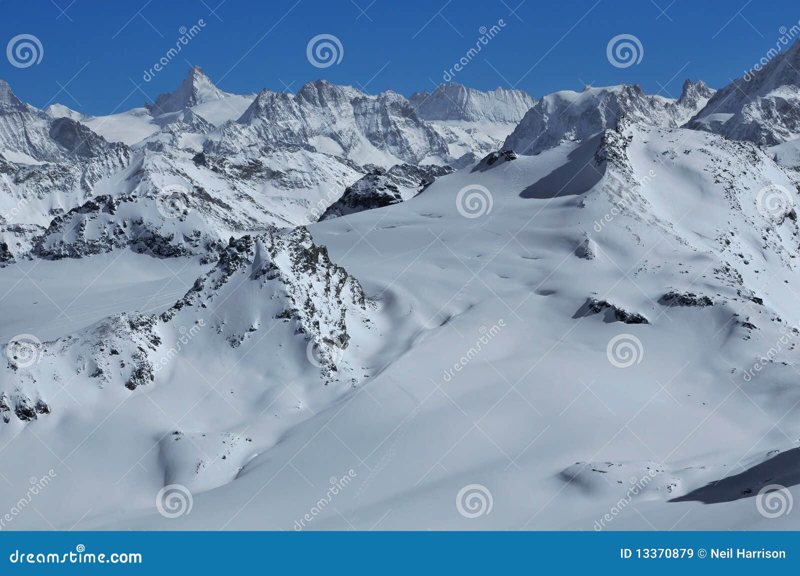 Panorama of swiss alps stock image. Image of skis, initimidating - 13370879