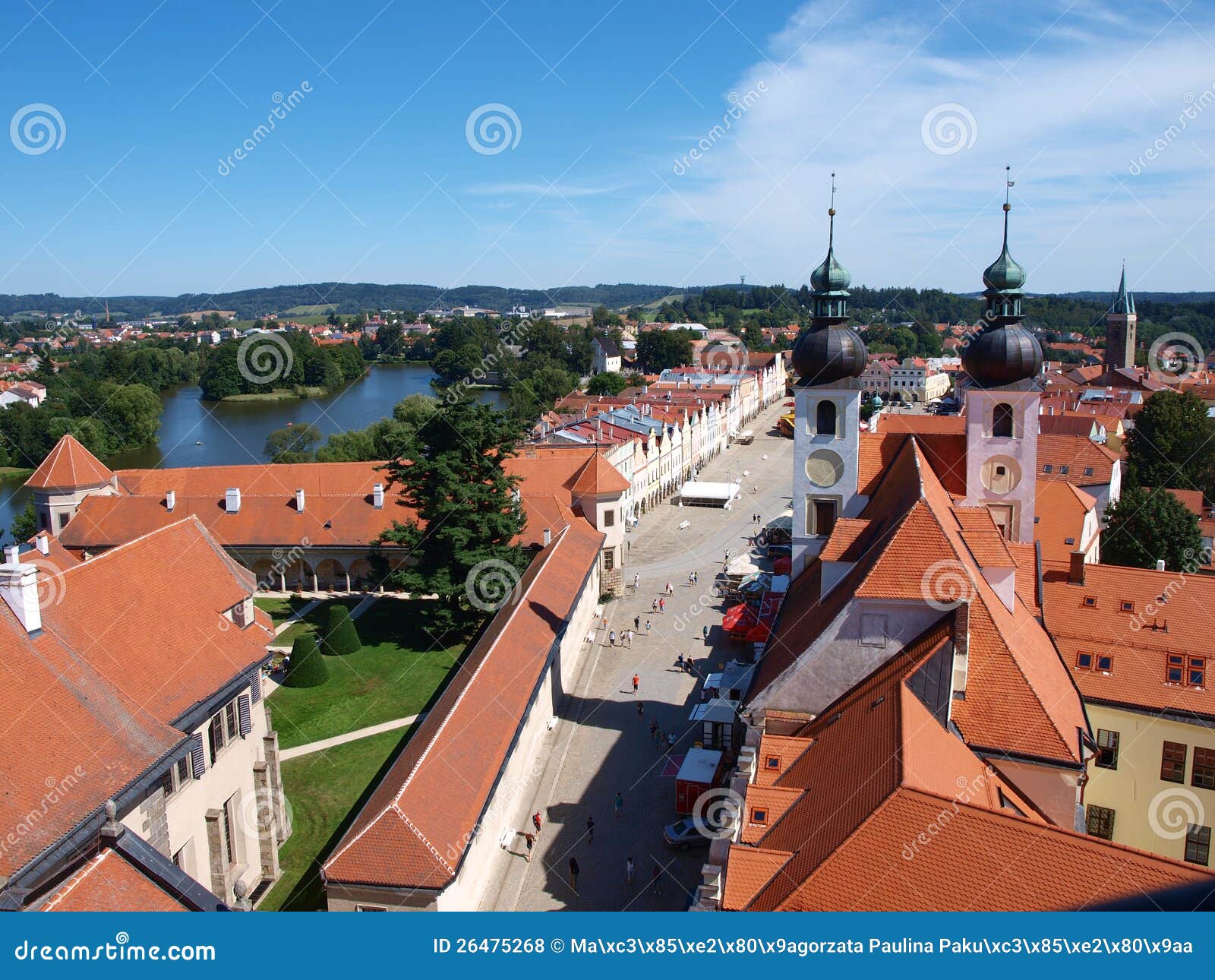 Panorama of Telc, Czech Republic Stock Photo - Image of belltower, hill ...