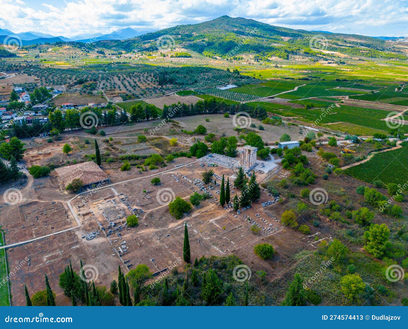 Panorama of Temple of Zeus at Ancient Nemea Complex in Greece Stock ...