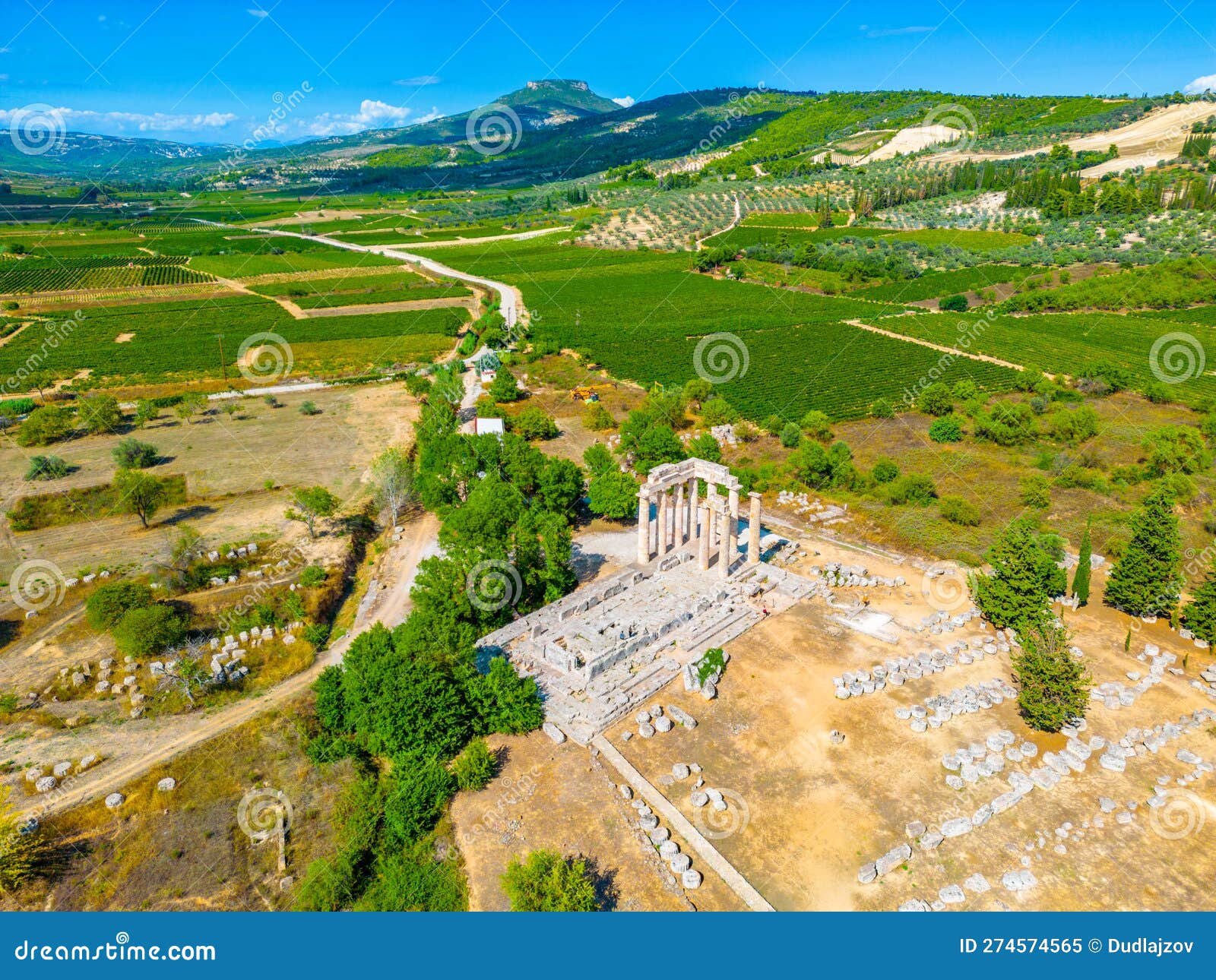Panorama of Temple of Zeus at Ancient Nemea Complex in Greece Stock ...