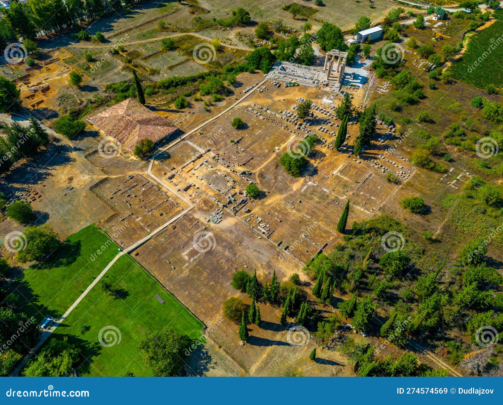 Panorama of Temple of Zeus at Ancient Nemea Complex in Greece Stock ...