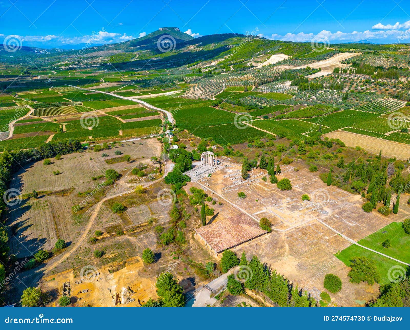 Panorama of Temple of Zeus at Ancient Nemea Complex in Greece Stock ...