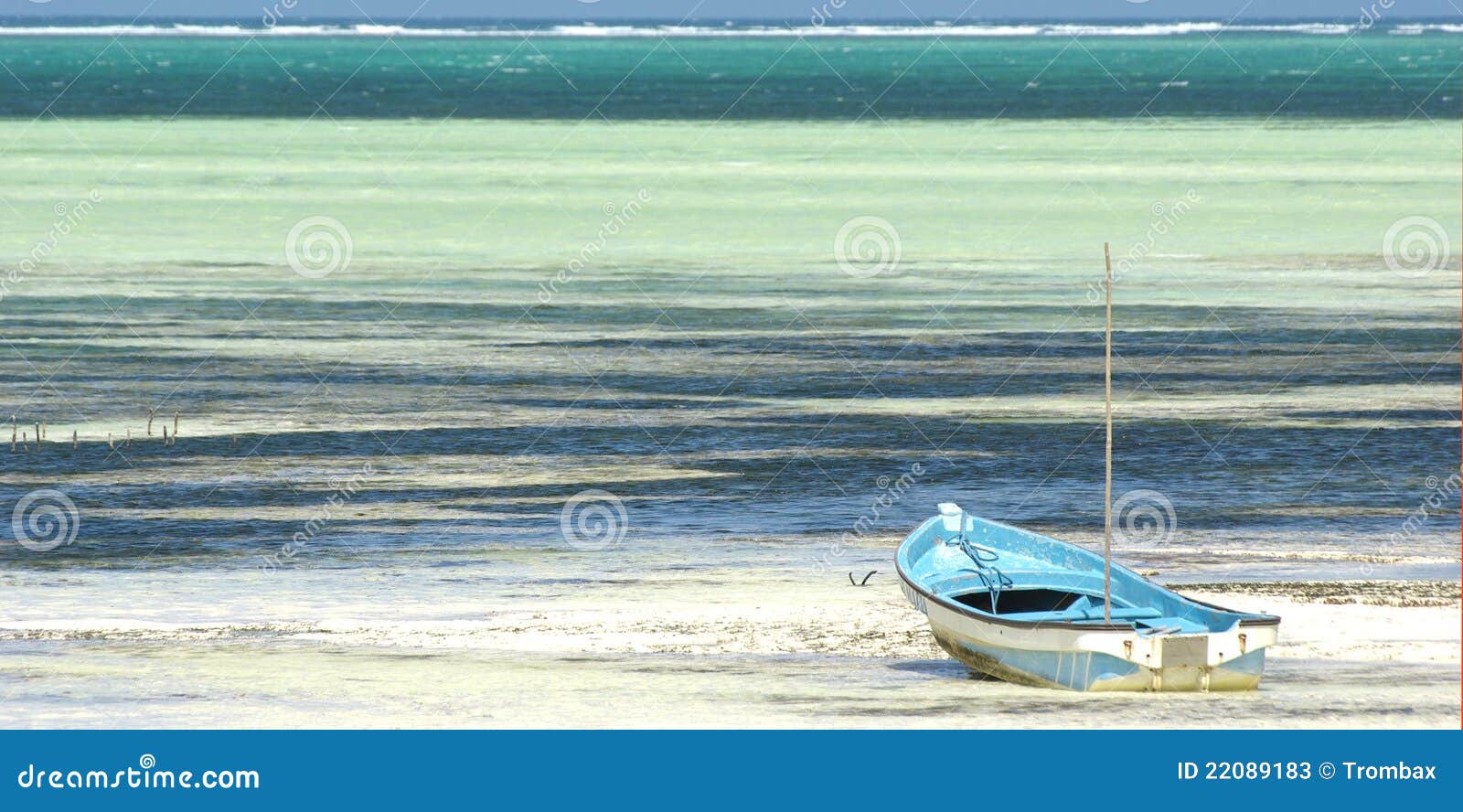 Panorama of a Traditional Boat on Turquoise Beach Stock Image - Image ...