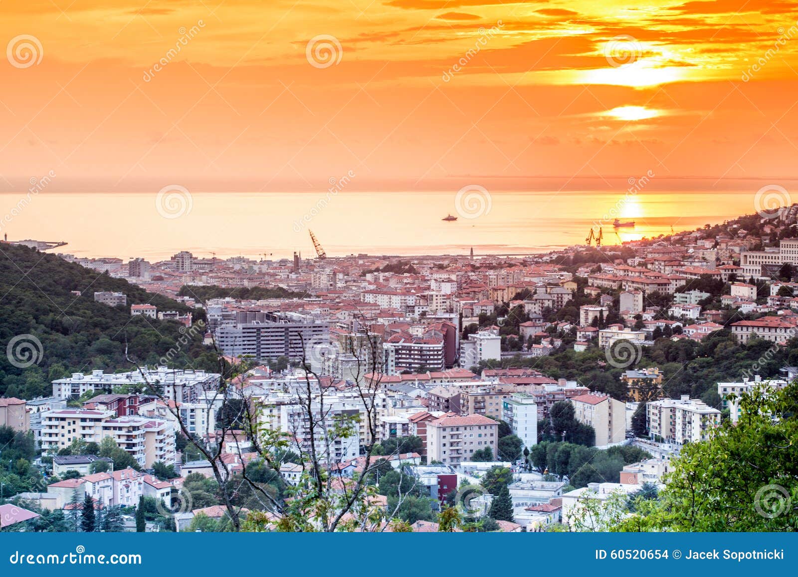 Panorama of Trieste, Italy stock photo. Image of sunset - 60520654
