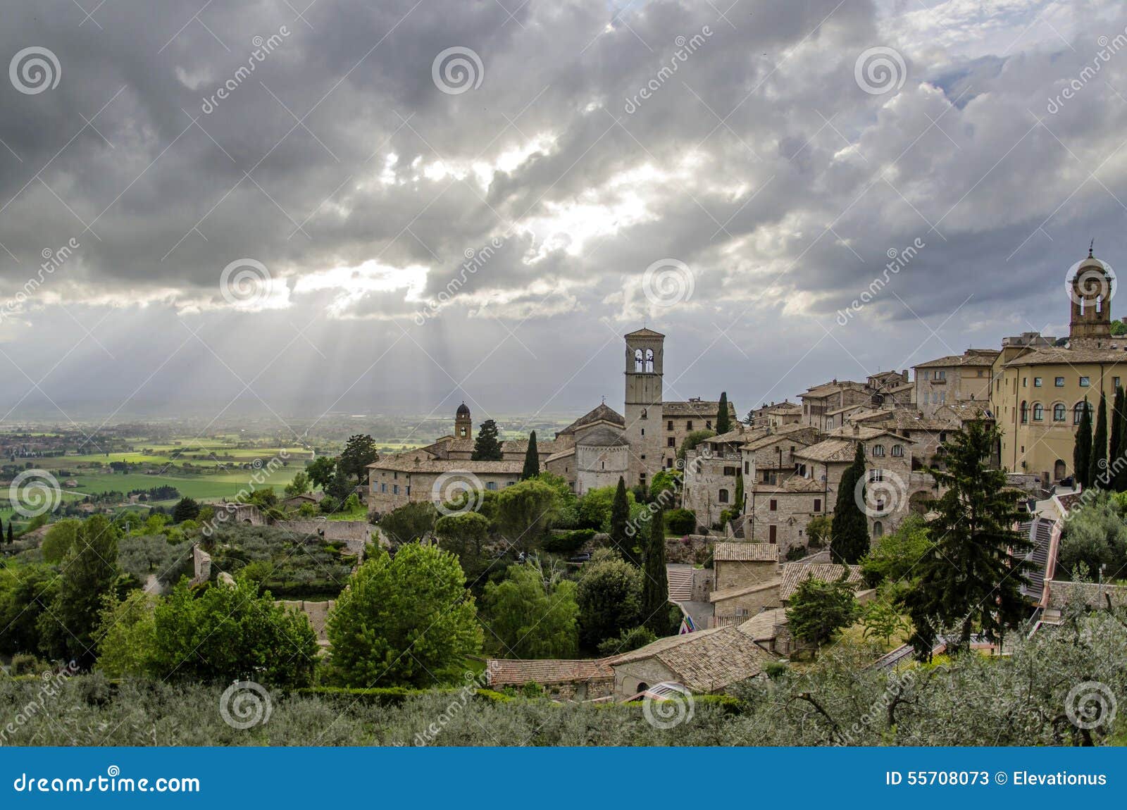 Panorama of the Valley in Assisi, Italy Stock Image - Image of dusk ...