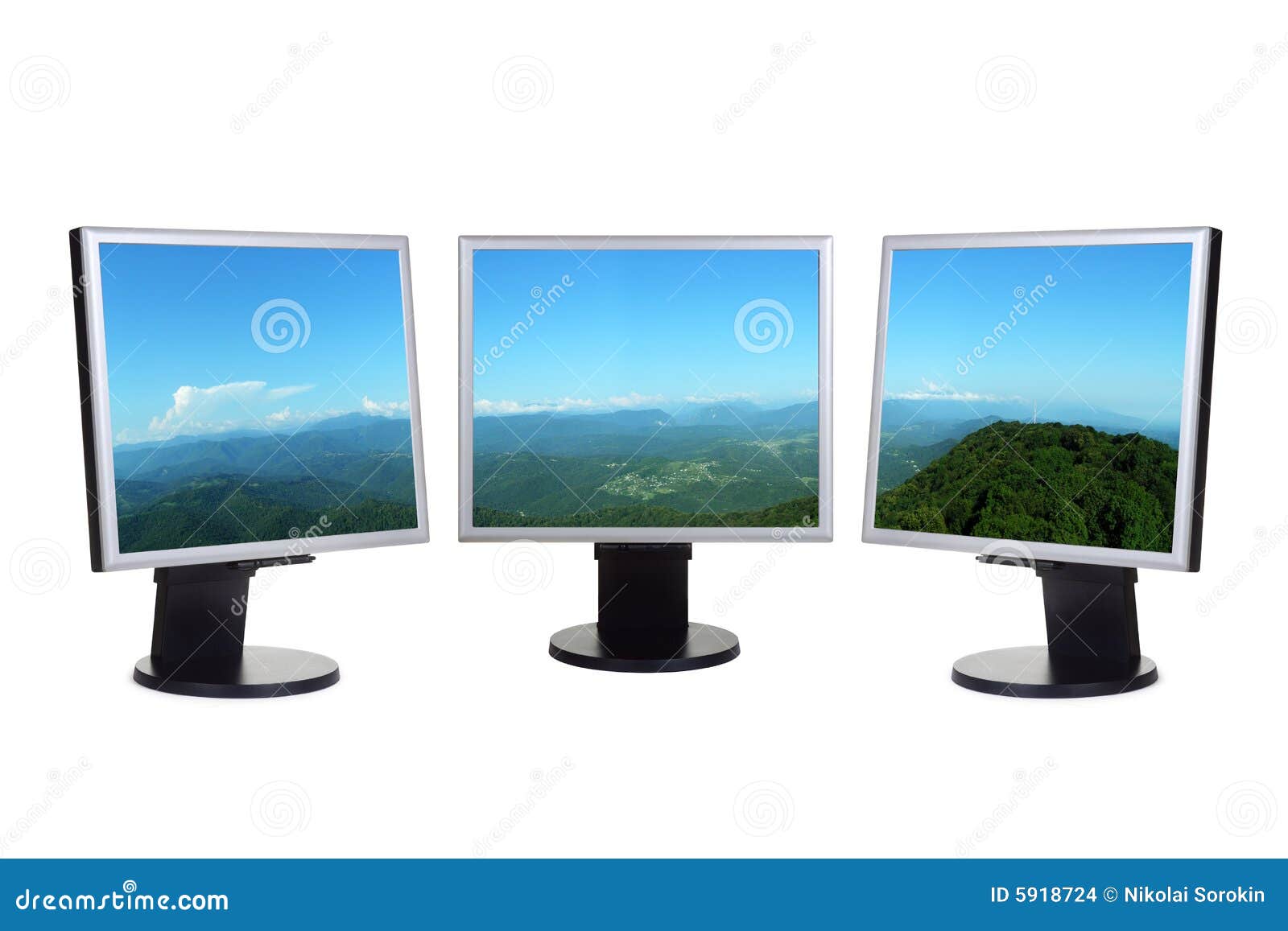 Panorama of Valley on Computer Screens Stock Photo - Image of ...
