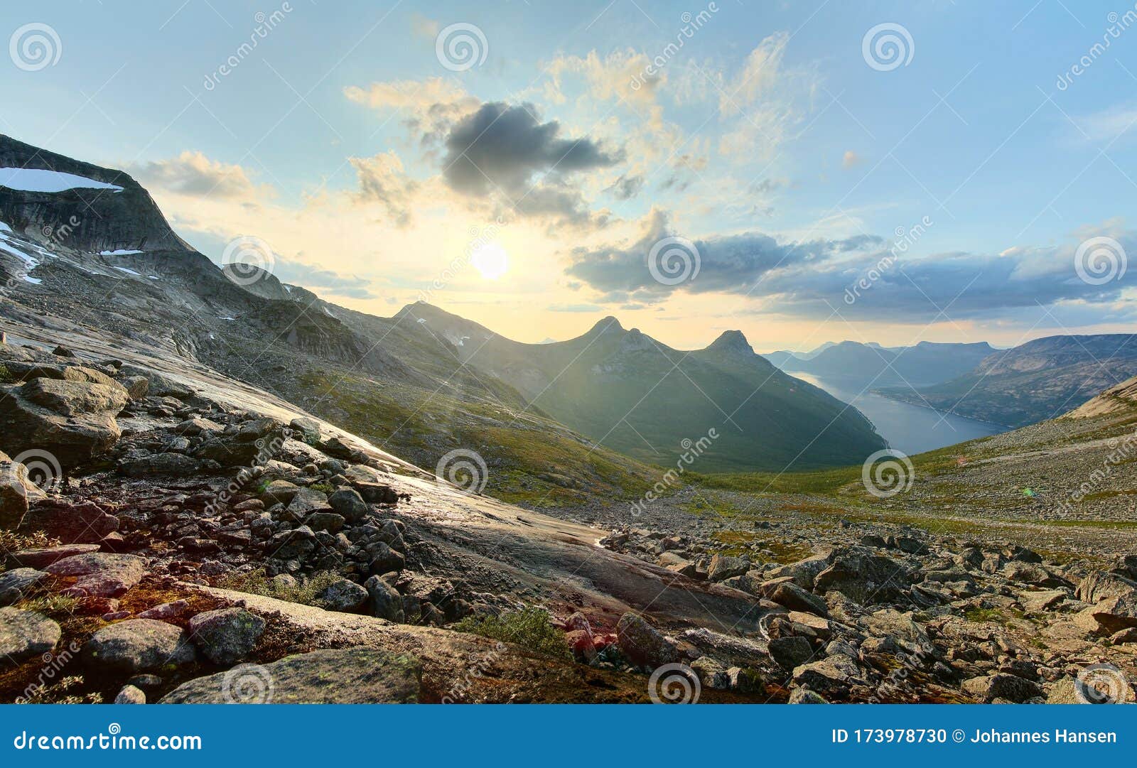 Panorama of Valley at Norways National Mountain Stetind Stock Photo ...