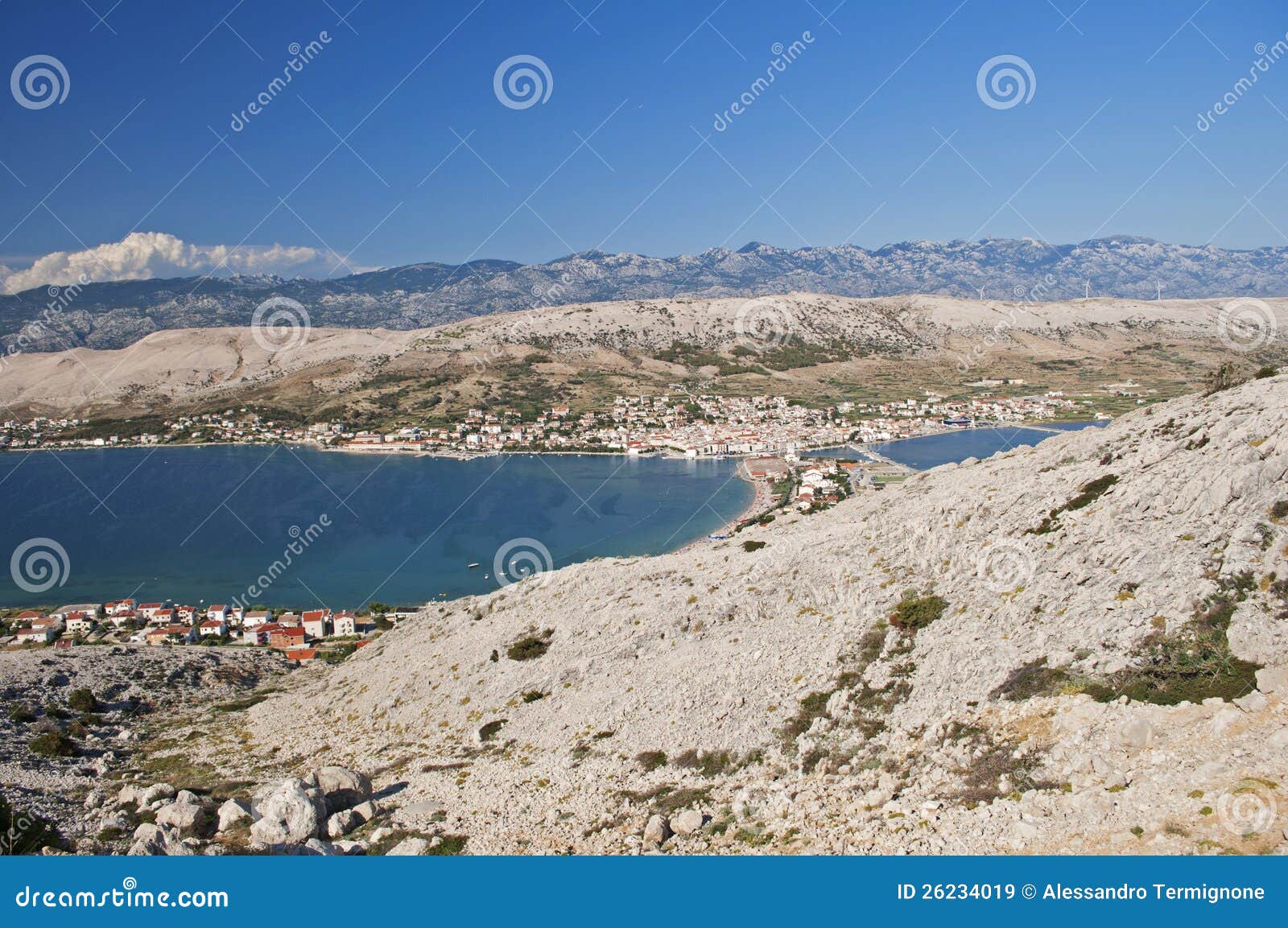 Panorama Van Pag Stad, Pag Eiland, Kroatië Stock Afbeelding - Image of ...