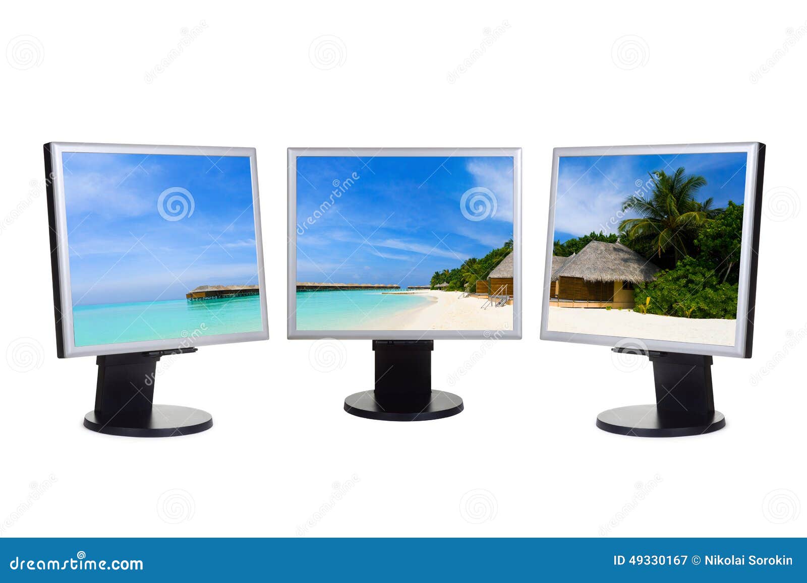 Panorama Van Strand Op De Computerschermen Stock Illustratie ...