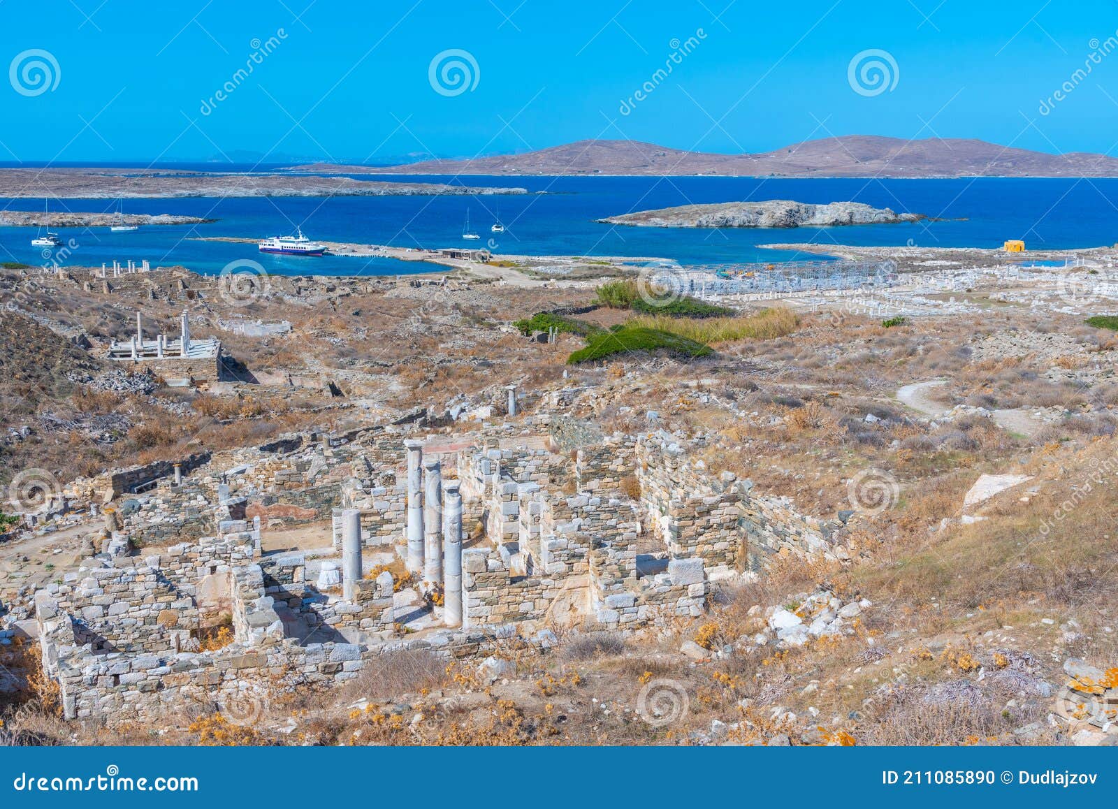 Panorama View of Ancient Ruins at Delos Island in Greece Stock Photo ...