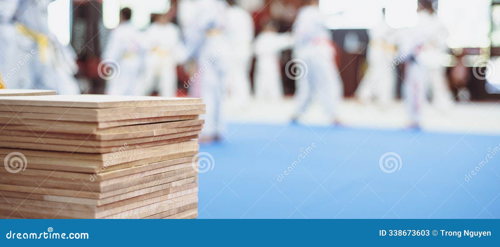 Panorama View Blurry Taekwondo Students in White Uniform Practice on ...