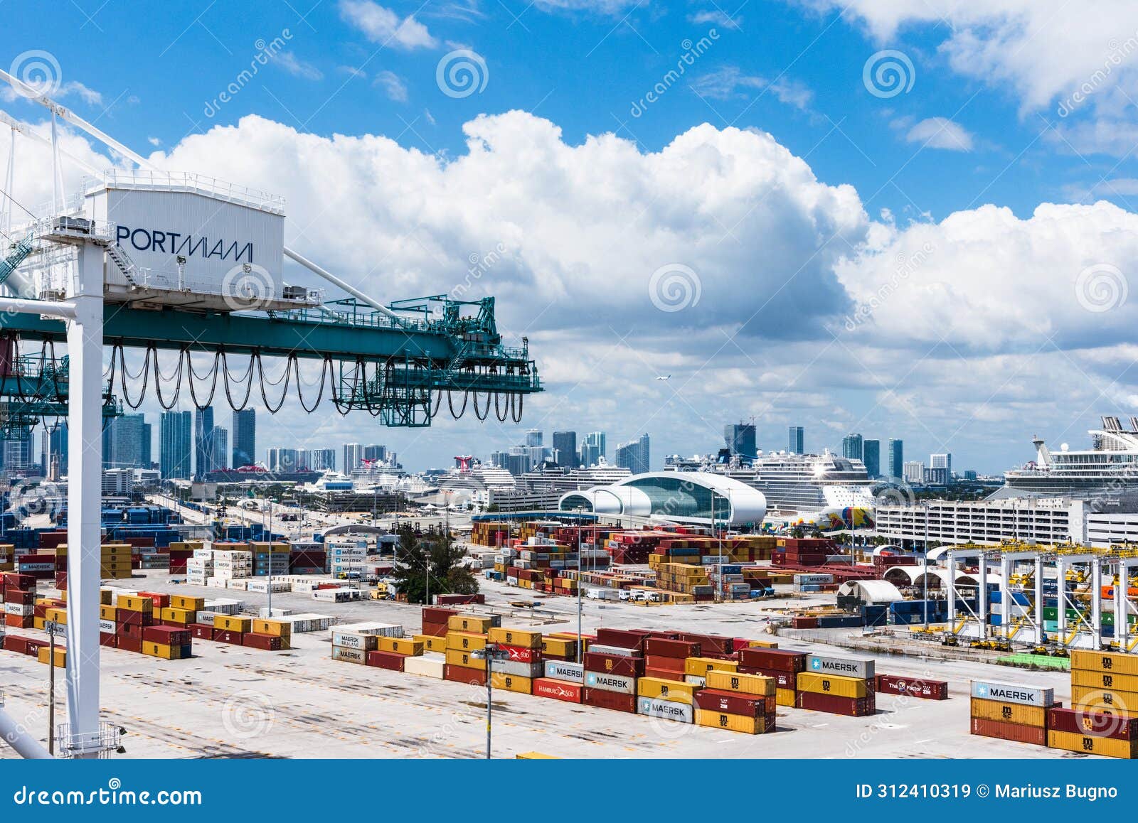 Panorama View on the Cargo Container Terminal in Miami. Editorial Stock ...