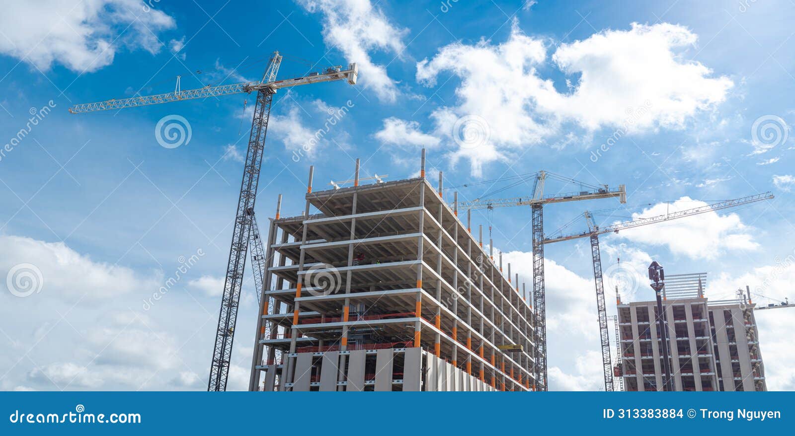 Panorama View Concrete Building and Working Crane Under Construction ...